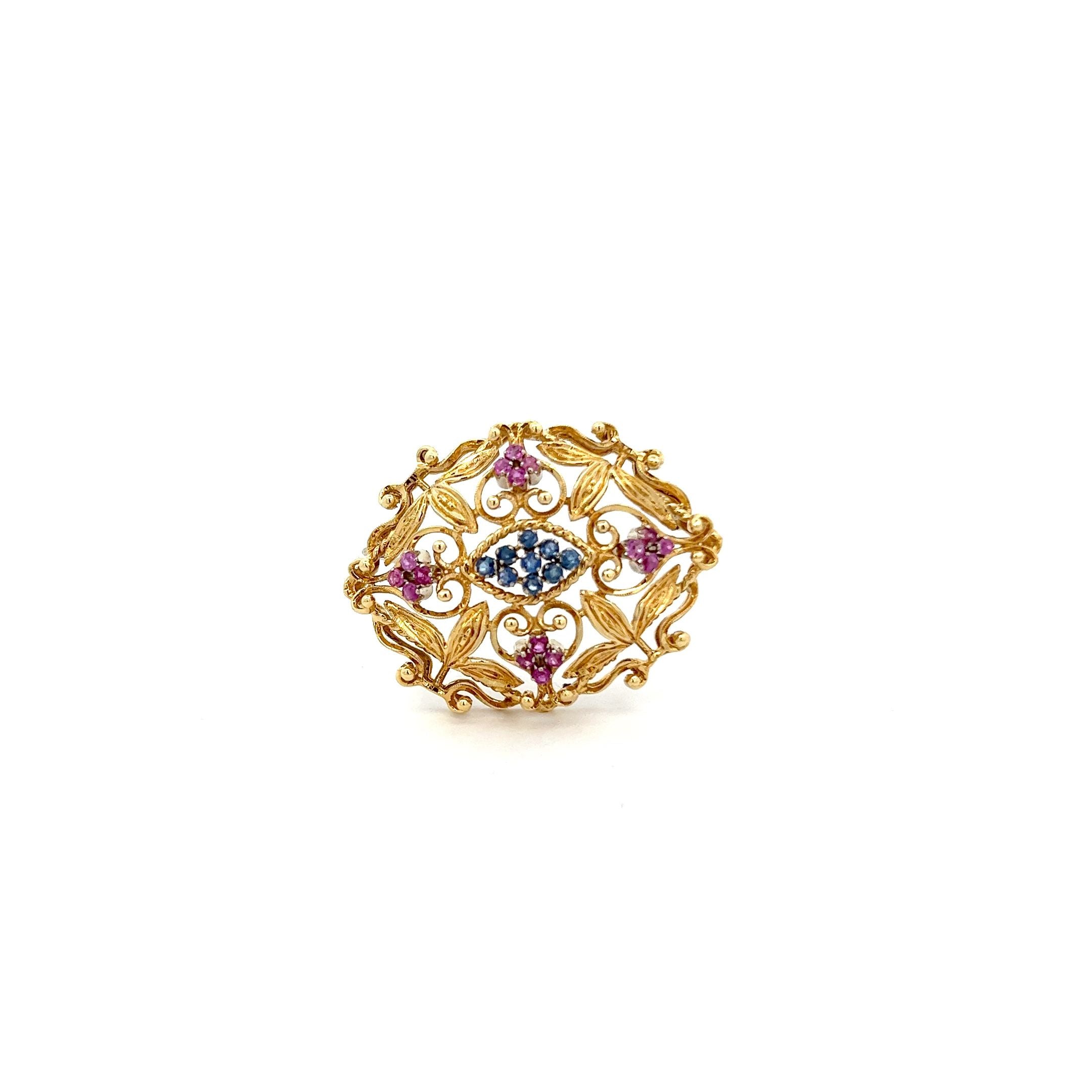 Rare Vintage Sapphire And Ruby Flower Leaf Pin – Louis Martin Jewelers ...
